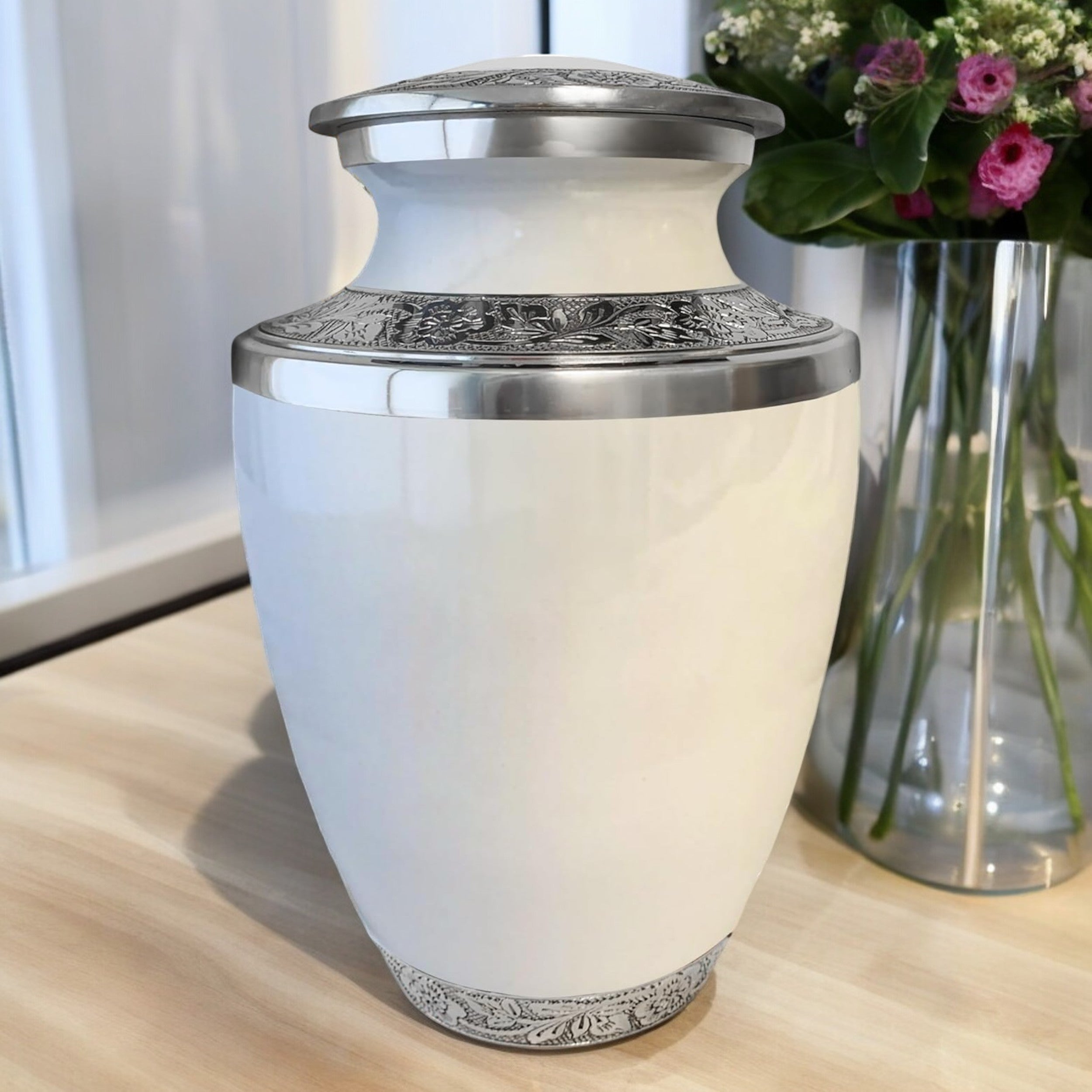 Grecian Classic White Adult Cremation Urn for Human Ashes, Large with ...