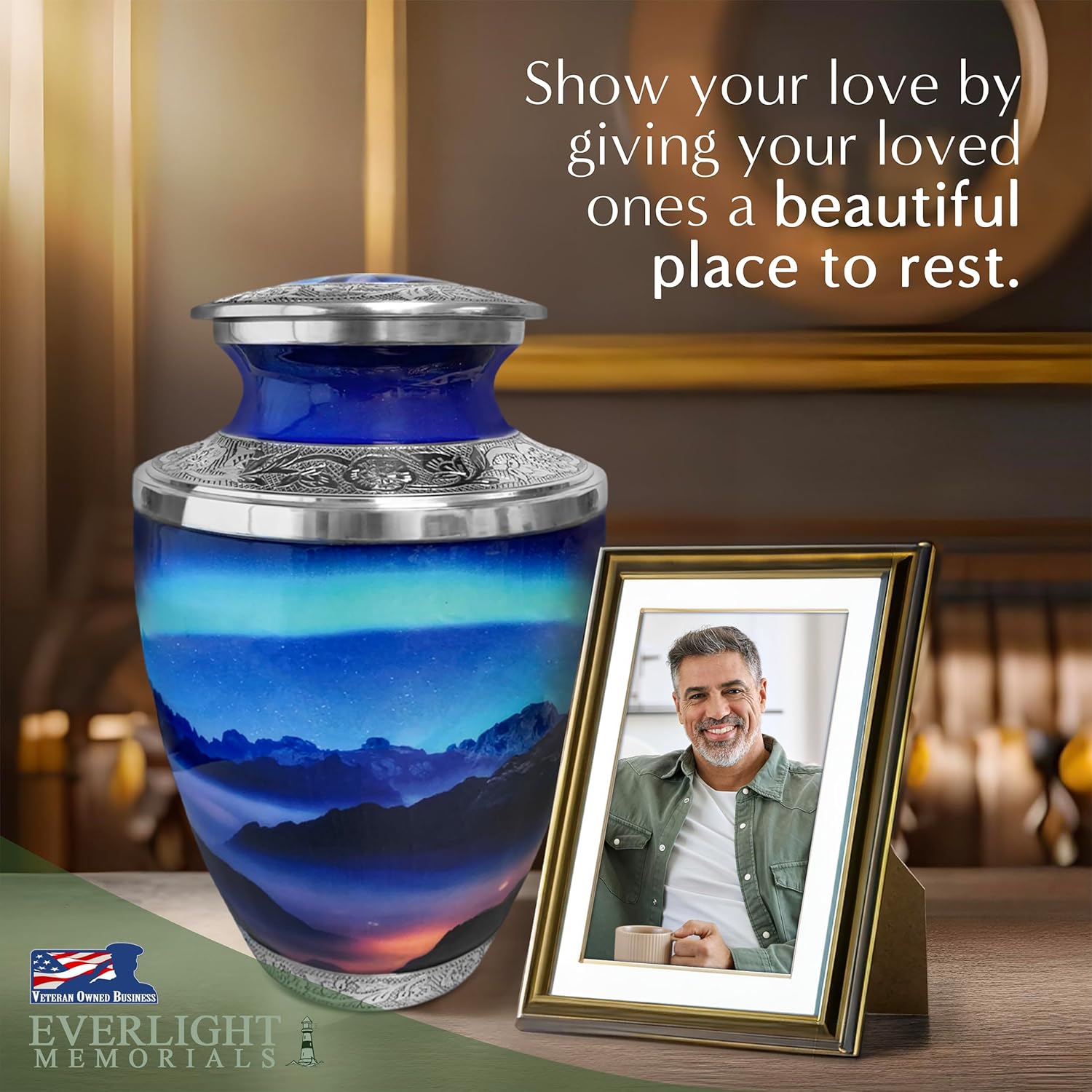 Aurora Borealis Cremation Urn for Human Ashes, Large with Velvet Bag ...