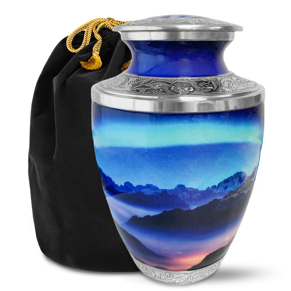 Aurora Borealis Cremation Urn for Human Ashes, Large with Velvet Bag ...